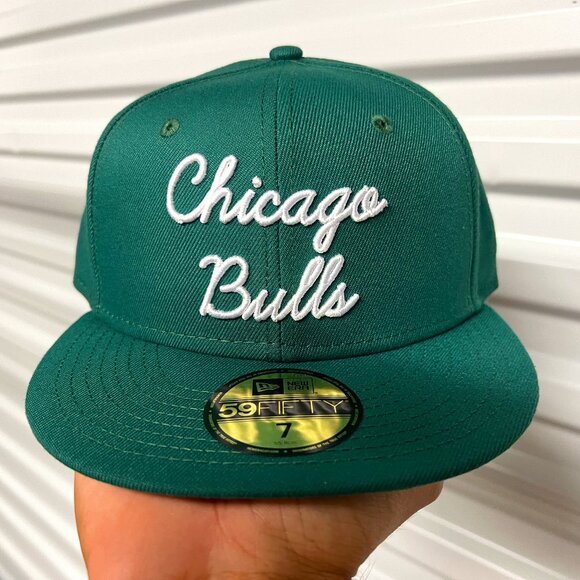 New Era, | Accessories | Chicago Bulls Nba Script Green White Fitted ...